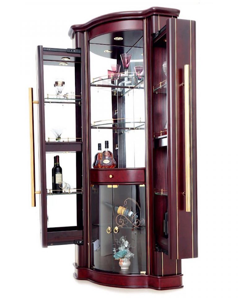 Chivas Corner Pull Out Bar Cabinet – Cherry - Home BARS Furniture & Decor