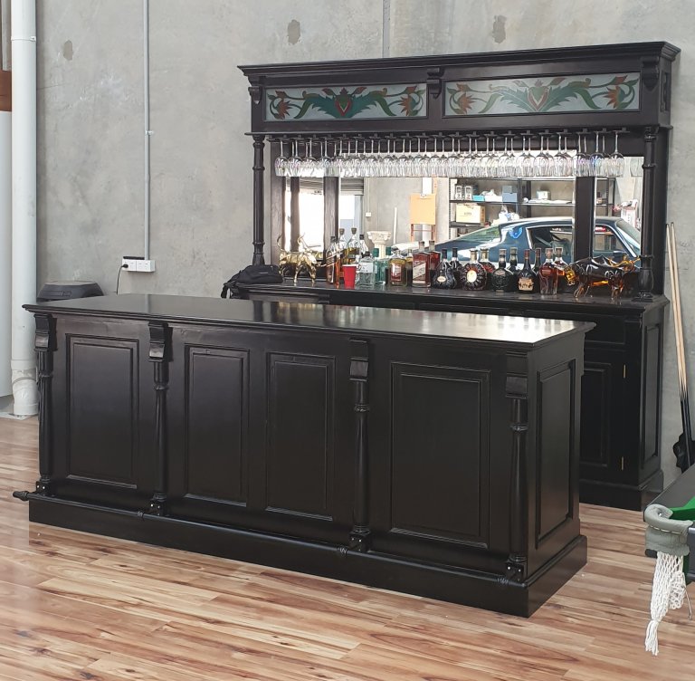 Custom Made Black Mahogany Wood Pub Bar Cabinet - Home Bars