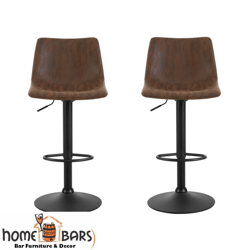 Set of 2 Bar Stools Gas Lift PU Leather- Brown - Home Bars